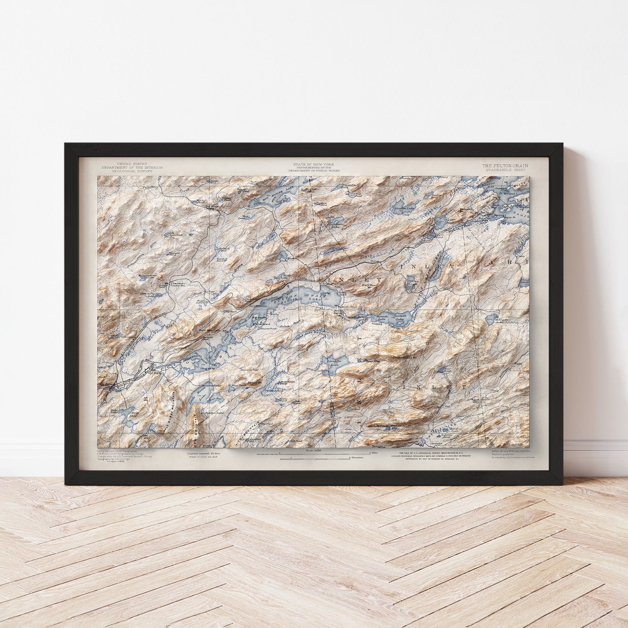 Fulton Chain, NY - Vintage Shaded Relief Map (1903) – Pure Adirondacks